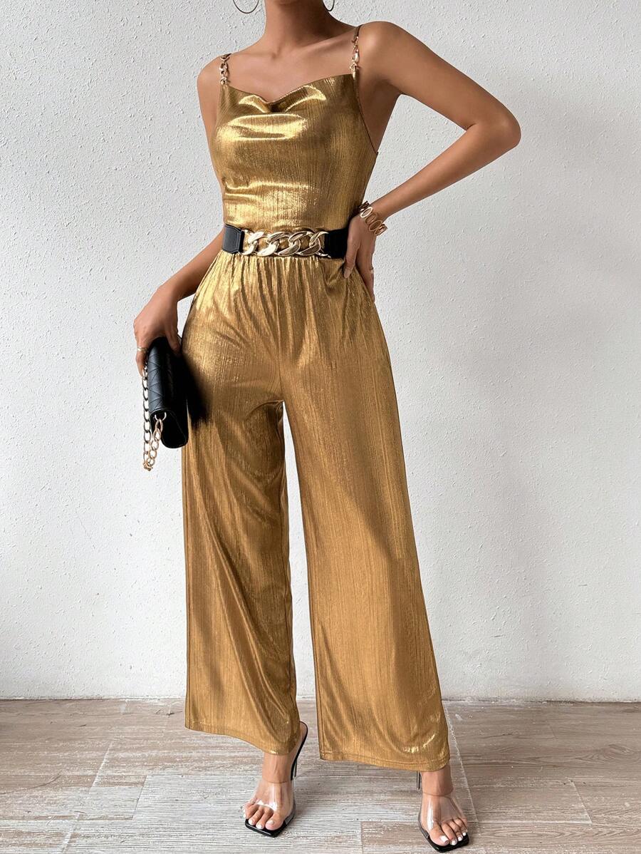 Calvaya Women's Halter Neck Shiny Jumpsuit | SHEIN USA