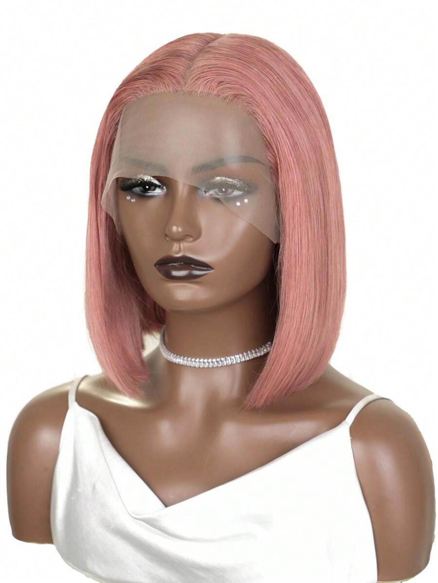 Peluca Rosa Con Encaje Frontal En Forma De T, Bob Corto Con Encaje De ...