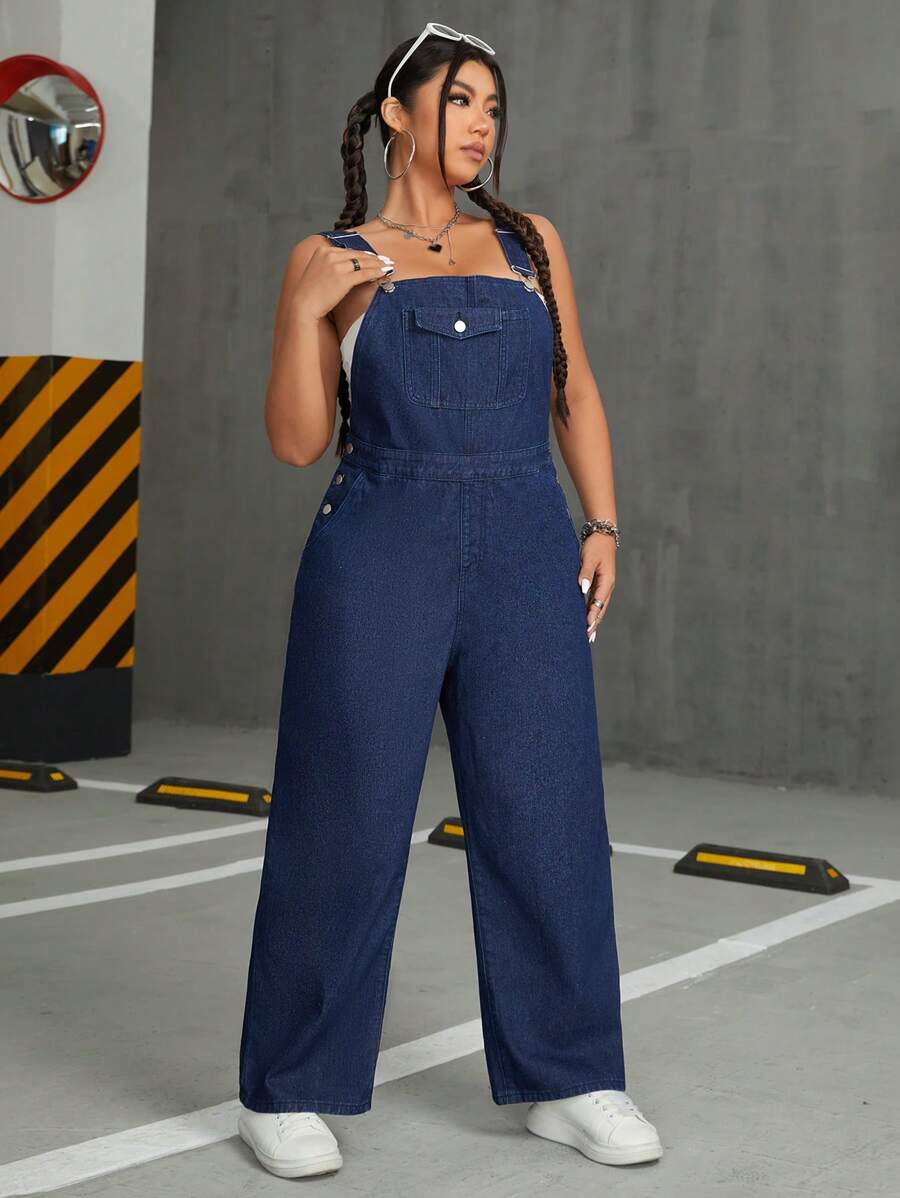 SHEIN EZwear Plus Size Denim Overalls Pants | SHEIN USA
