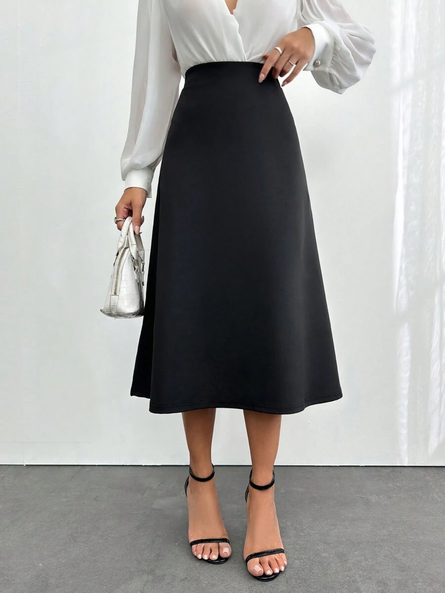 EURMUSE Women's Elegant Solid Color A-Line Skirt For Spring And Summer ...