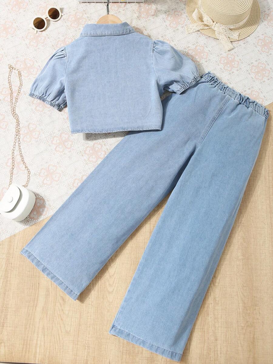 Tween Girls Basic Casual Vacation Style Cute Bubble Sleeve Tie Hem ...