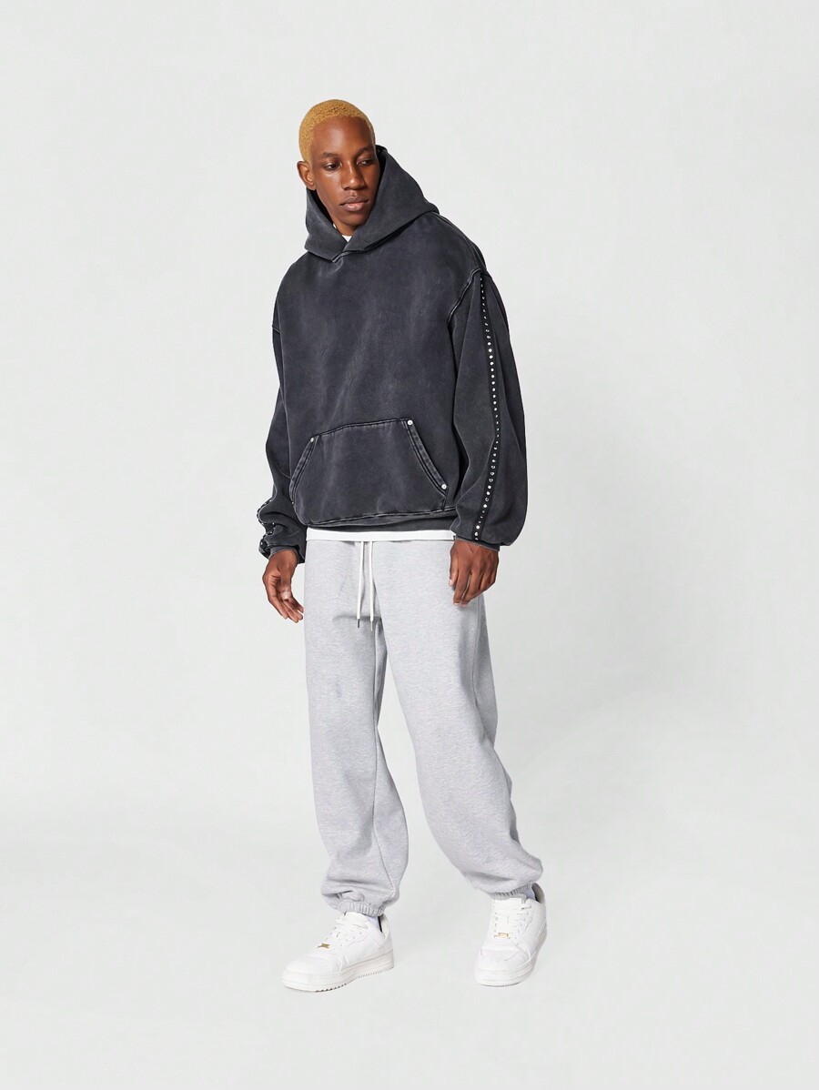 SUMWON Overhead Washed Hoodie With Studded Sleeve Detail | SHEIN