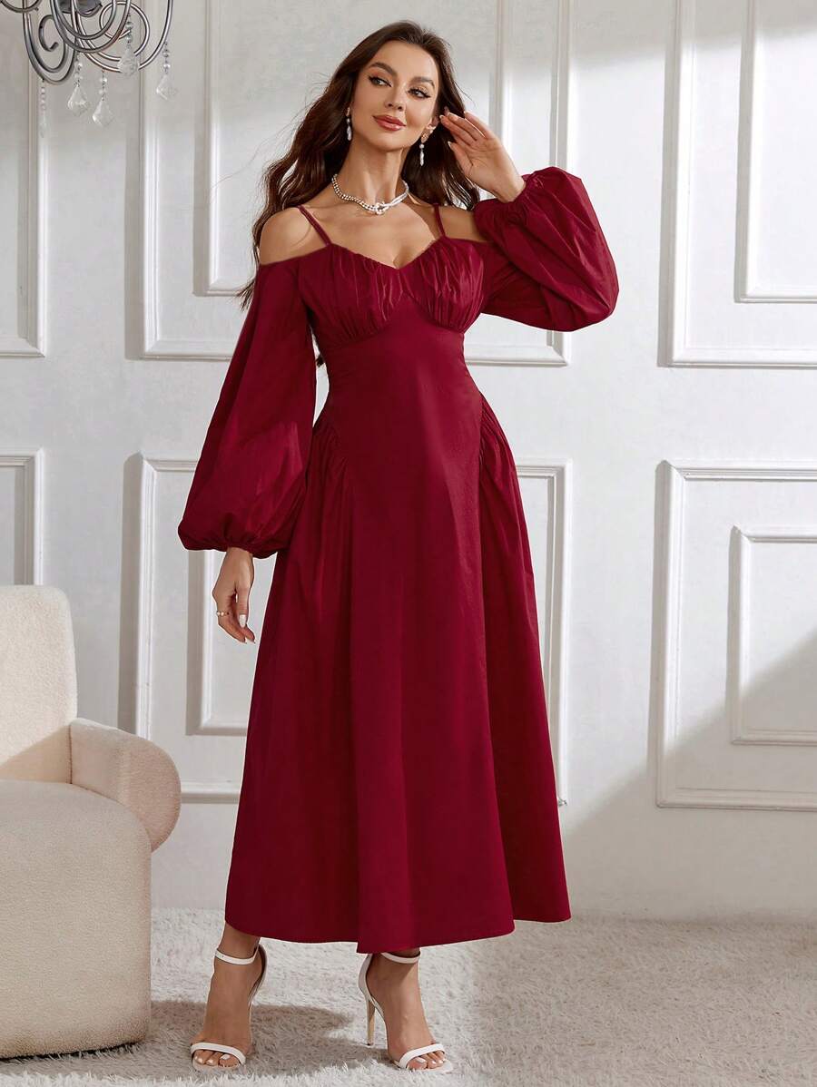 SHEIN Modely Burgundy Red Women's Pleated Chest Hollow Out Shoulder ...