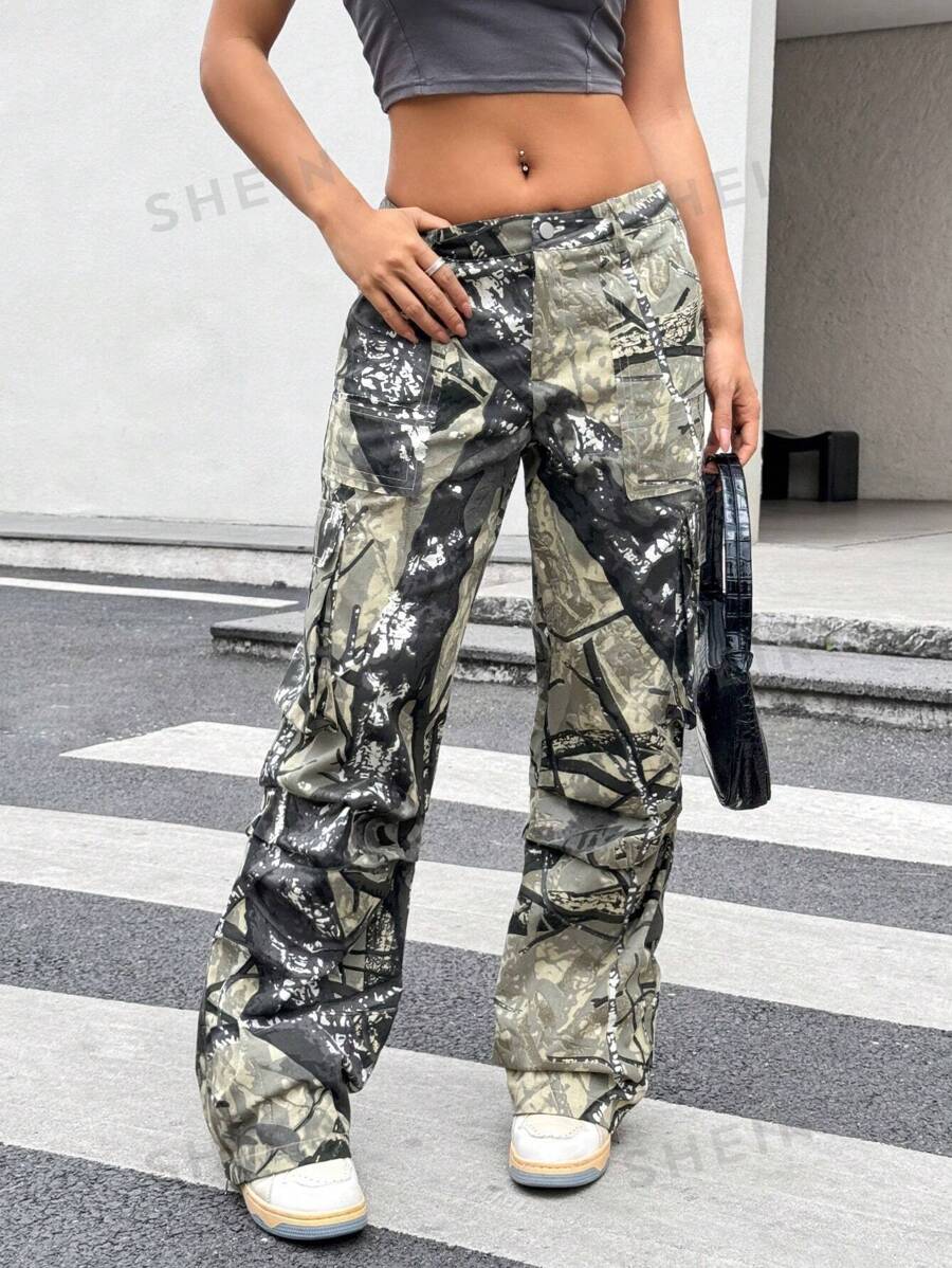 SHEIN Coolane Women's Full-Print Pattern Cargo Pants | SHEIN USA