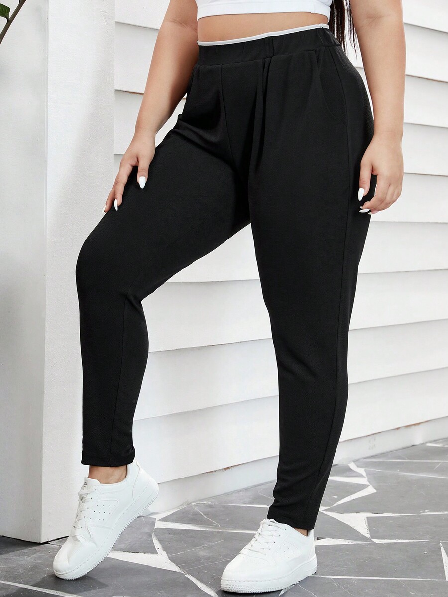 SHEIN Essnce Plus Size High-Waist Slanted Pocket Pants | SHEIN USA