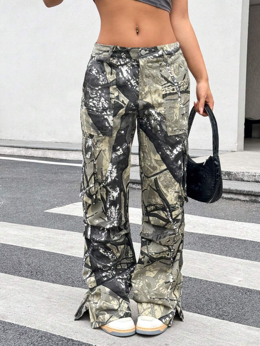 StreetHx Women's Full-Print Pattern Cargo Pants,Ladies Spring/Fall ...