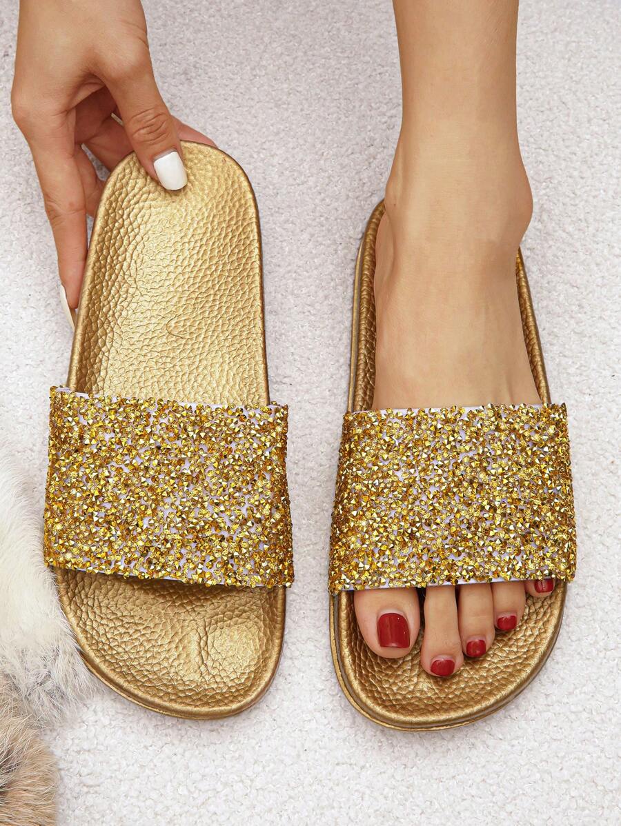 Metallic Rhinestone Decor Slides | SHEIN USA