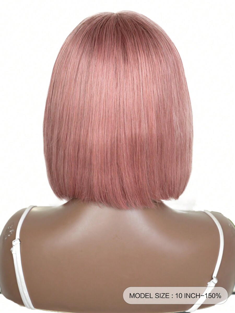 Peluca Rosa Con Encaje Frontal En Forma De T, Bob Corto Con Encaje De ...