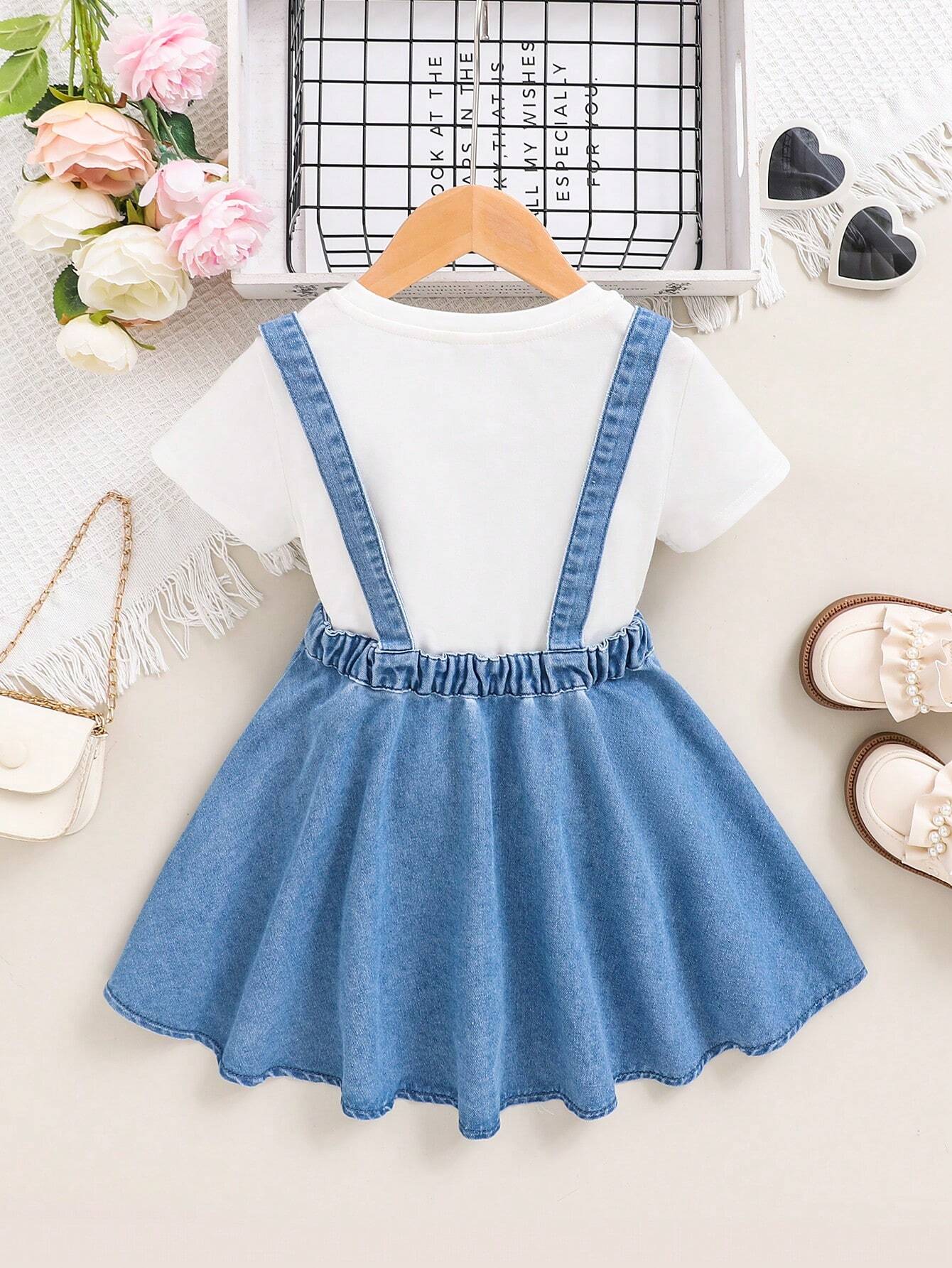 SHEIN Young Girl New Arrival Denim Overall Dress With Short Dress ...