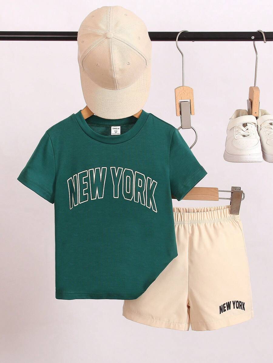 SHEIN Kids EVRYDAY Jonge jongen Alfabet Geprint Korte mouwen T-shirts ...