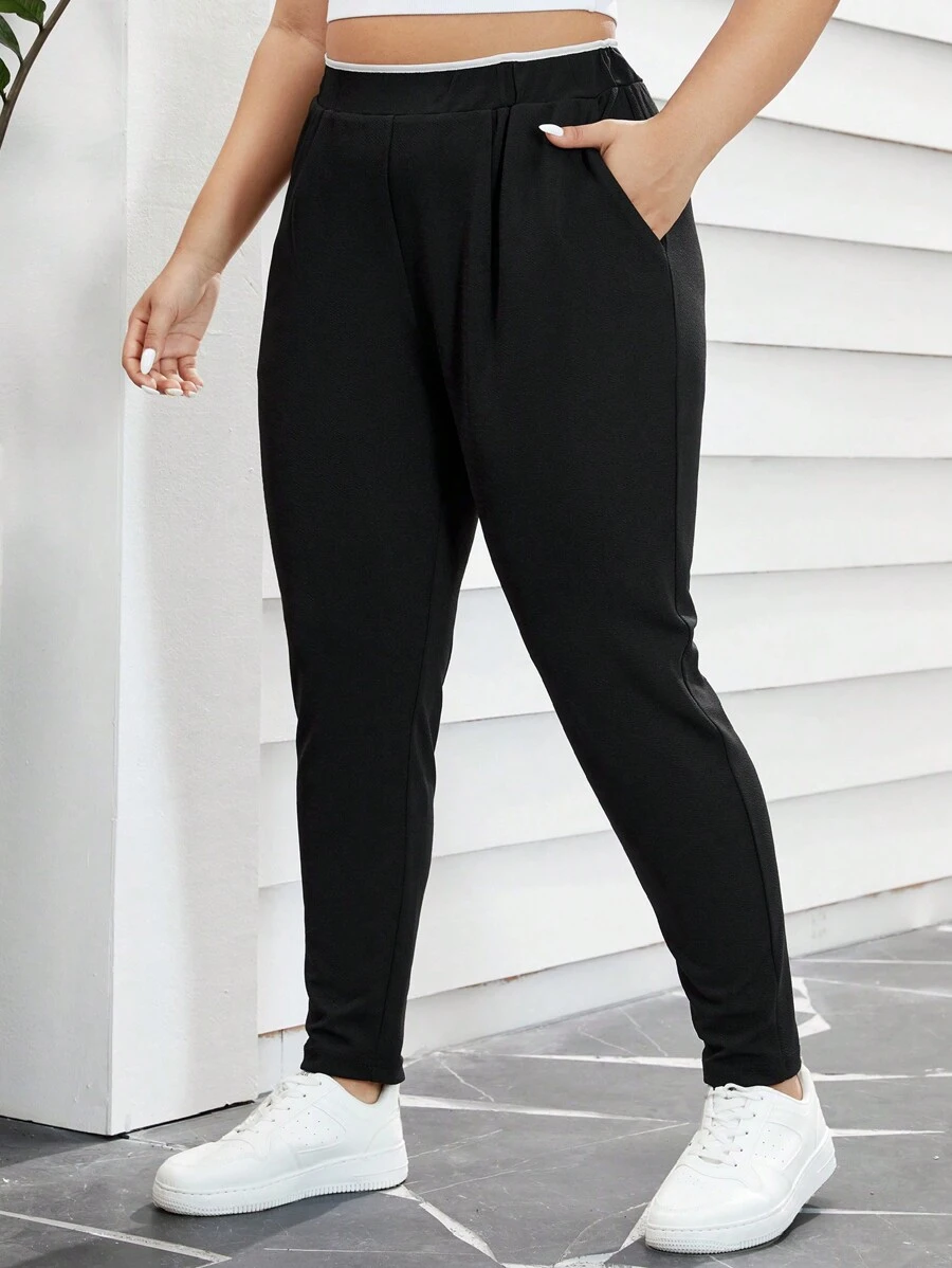 SHEIN Essnce Plus Size High-Waist Slanted Pocket Pants | SHEIN USA