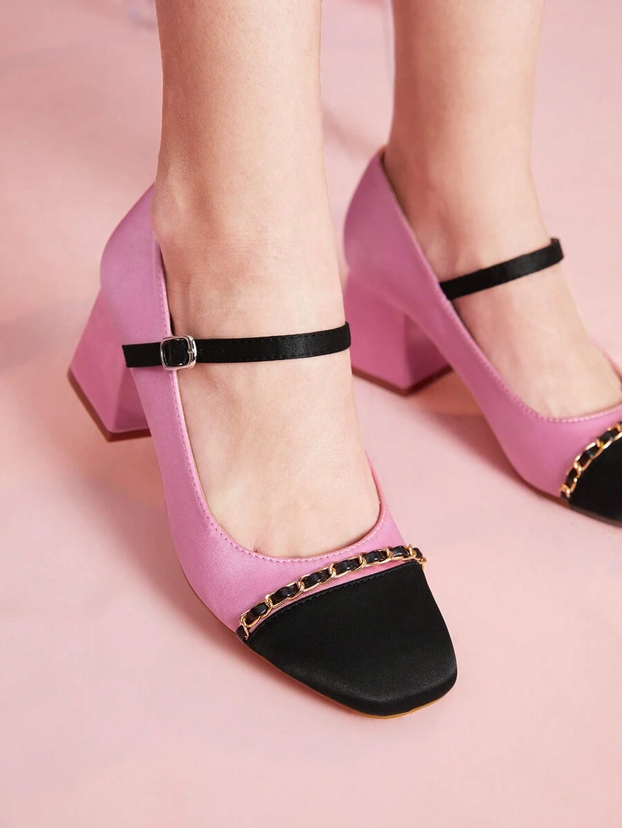 SHEIN MOD Women's Mary Jane Shoes With Metal Chain Detailing, Round Toe ...