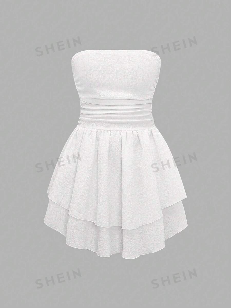 SHEIN MOD Women's Strapless Double Layered Ruffle Hem Dress | SHEIN UK
