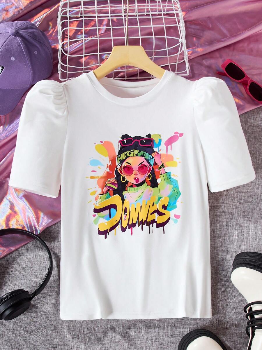 SHEIN Tween Girl's Casual Trendy Cartoon Character & Letter Print ...
