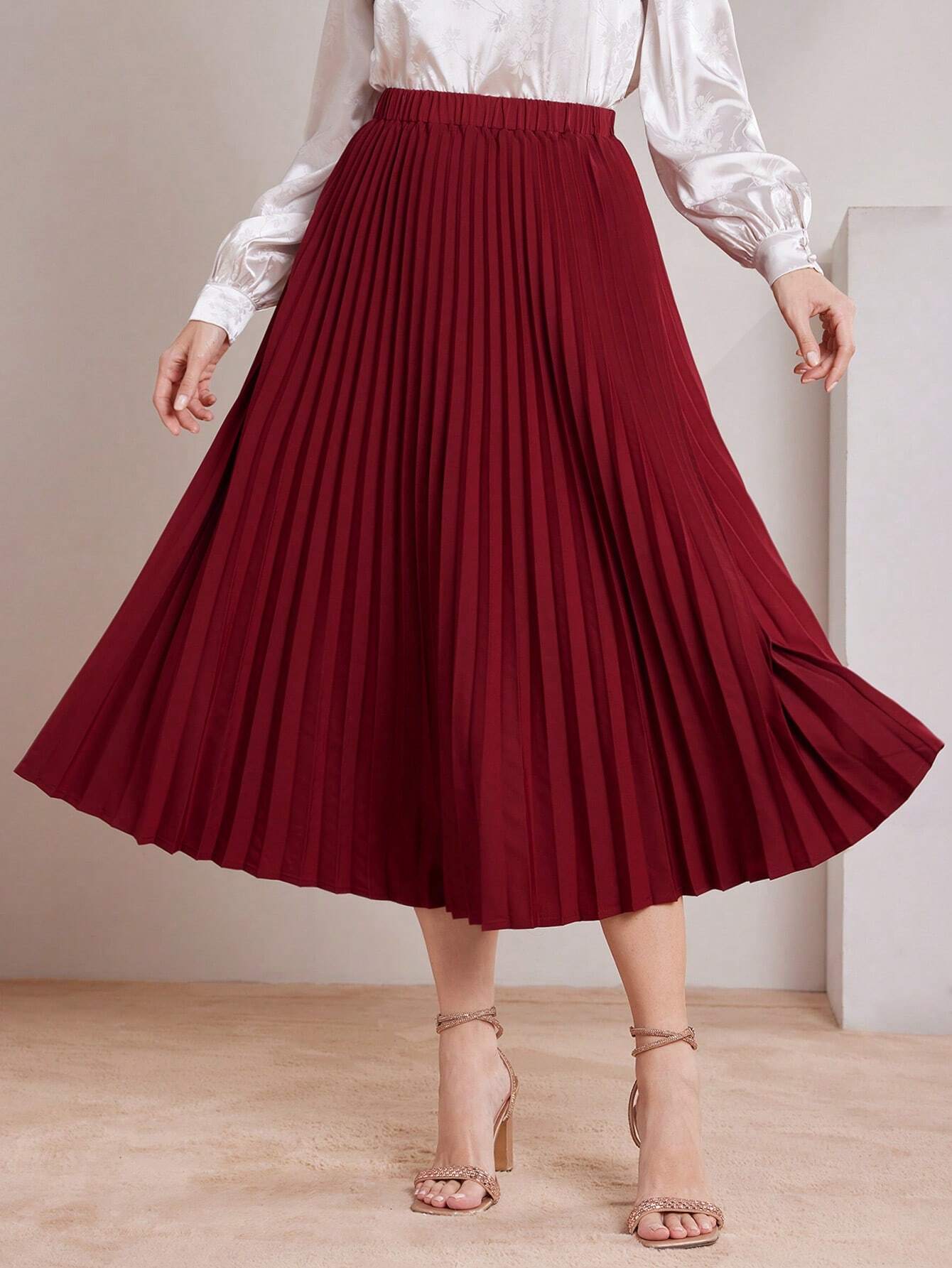 SHEIN Mulvari Women's Elastic Waist Pleated Skirt | SHEIN USA