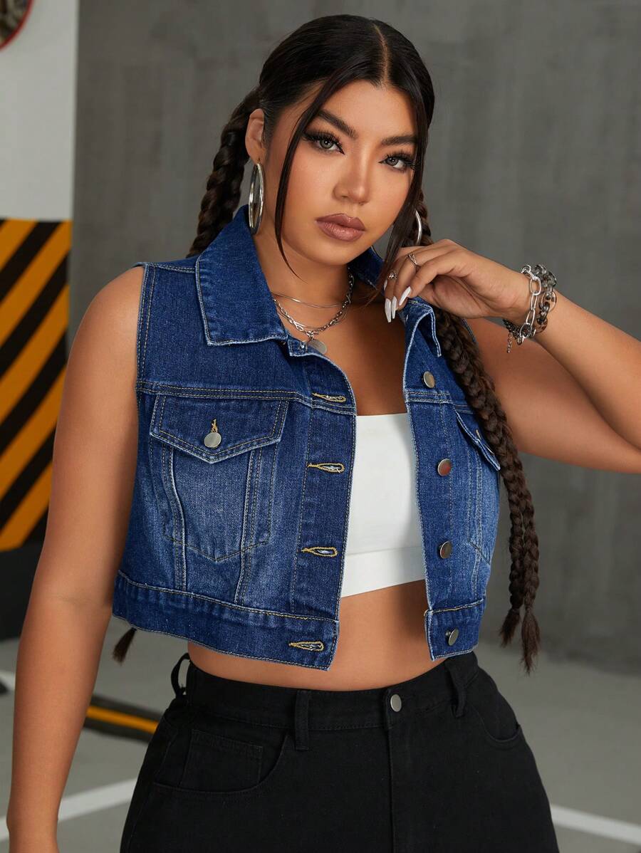 SHEIN EZwear Plus Size Short Denim Jacket | SHEIN USA