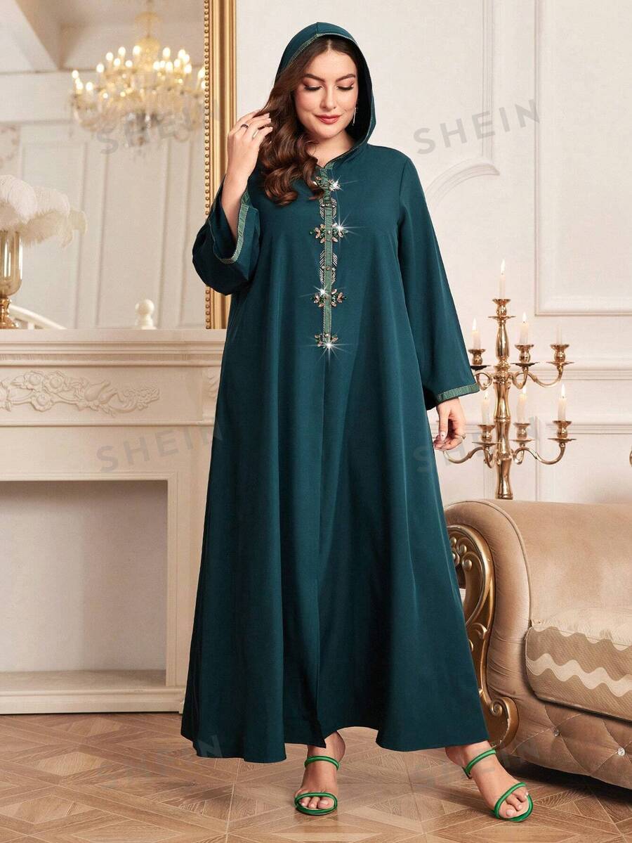 SHEIN Najma Ropa Árabe Con Capucha De Talla Grande Para Mujer Adornada ...