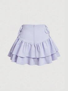 SHEIN MOD Women's Double Layered Cascading Ruffle Hem Side Tie Skirt ...