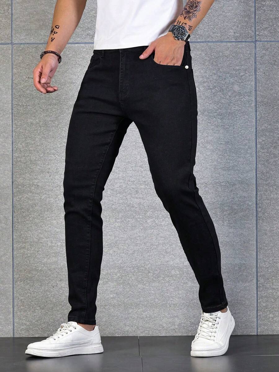 Manfinity Homme Men Summer Classical Versatile Jeans, Cotton Solid ...
