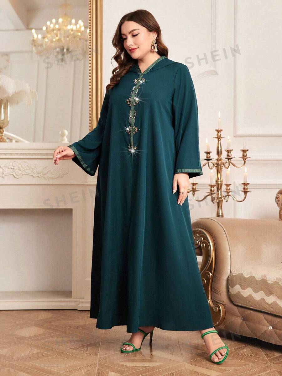 SHEIN Najma Ropa Árabe Con Capucha De Talla Grande Para Mujer Adornada ...