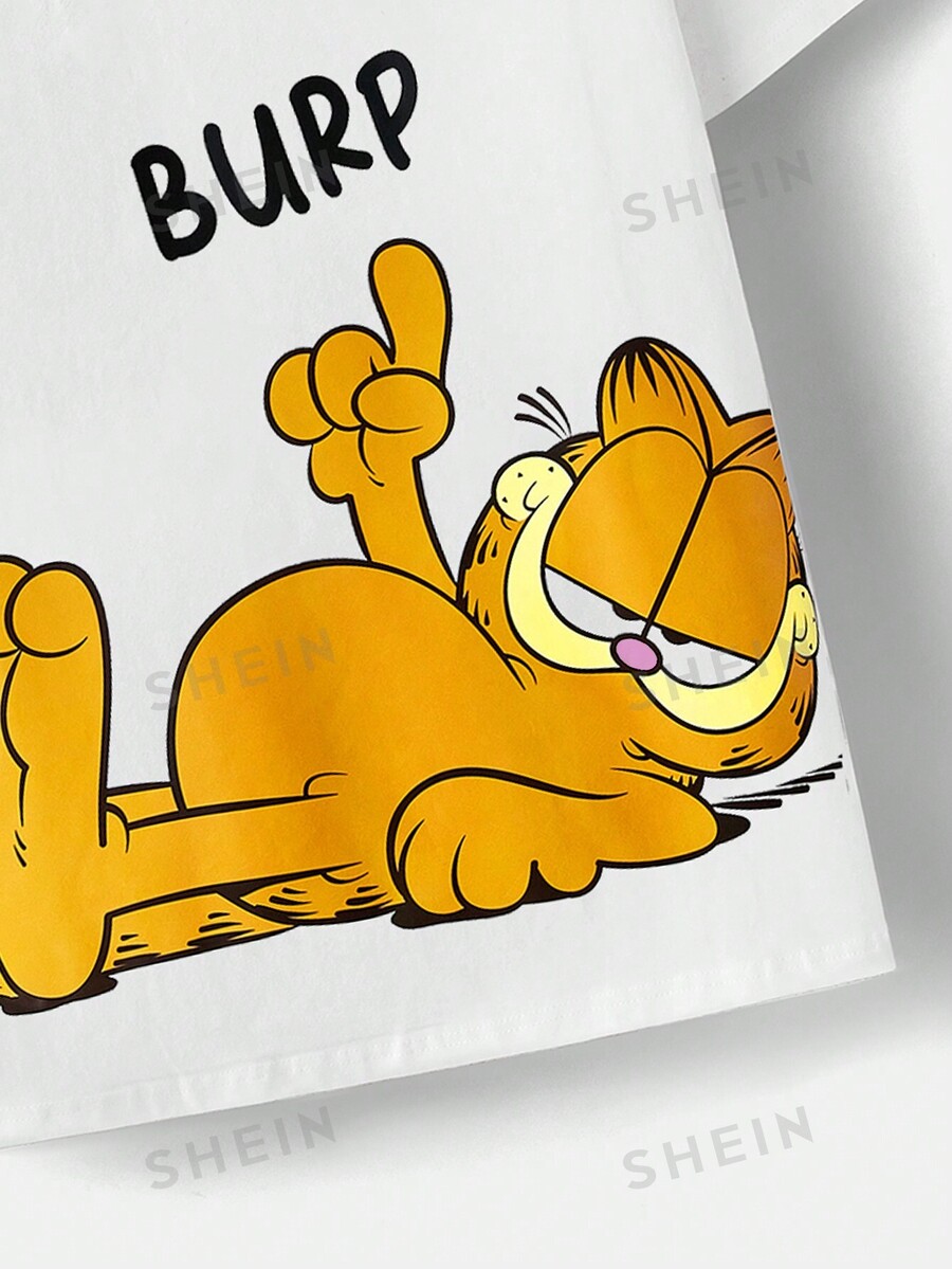 GARFIELD X SHEIN Cartoon Letter Print Short Sleeve T-Shirt | SHEIN USA