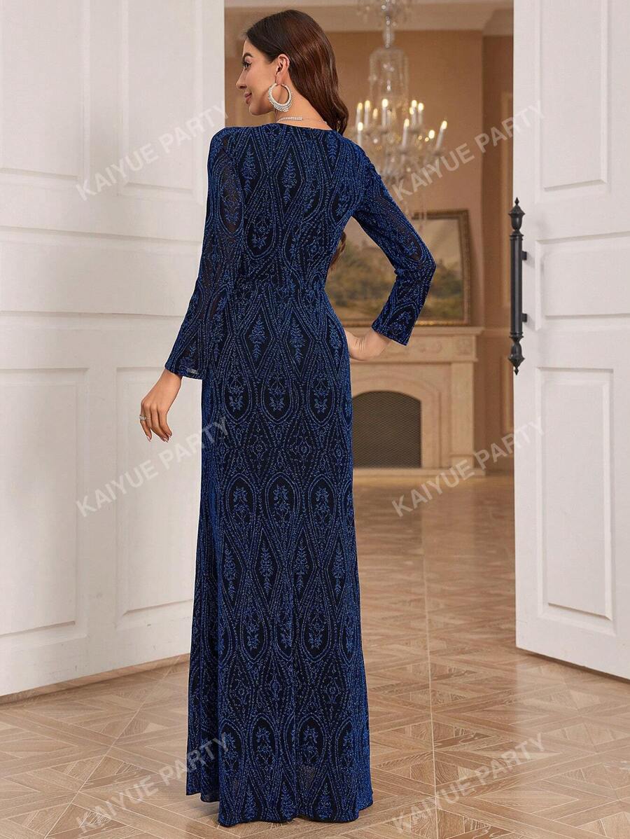 Women's Sweetheart Neckline Long Sleeve High-Slit Evening Dress Elegant ...