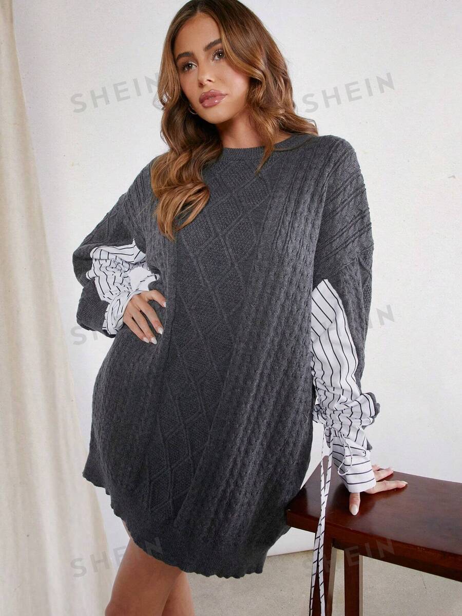 SHEIN Haute Womens Shirt Combo Oversized Sweater Dress | SHEIN UK