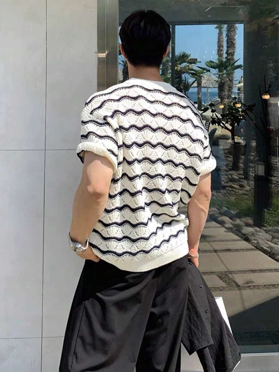 Manfinity Homme Men'S Knitwear With Striped And Polka Dot Design ...