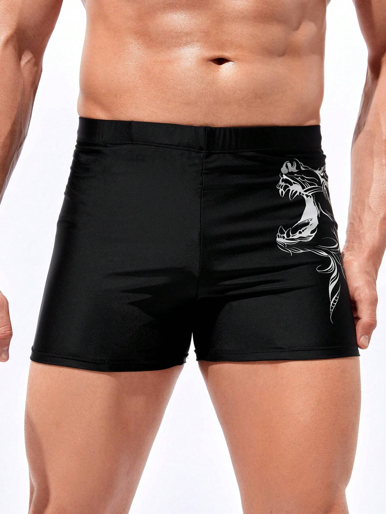 Manfinity Swimmode Men's Plus Size Lion Print Square Leg Swimsuit Swim ...