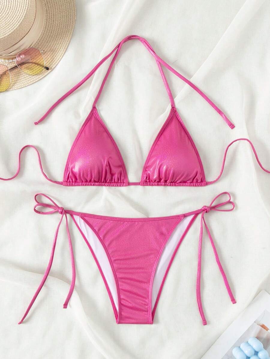 Ladies Solid Color Halter Strap Separated Swimsuit Shein Uk