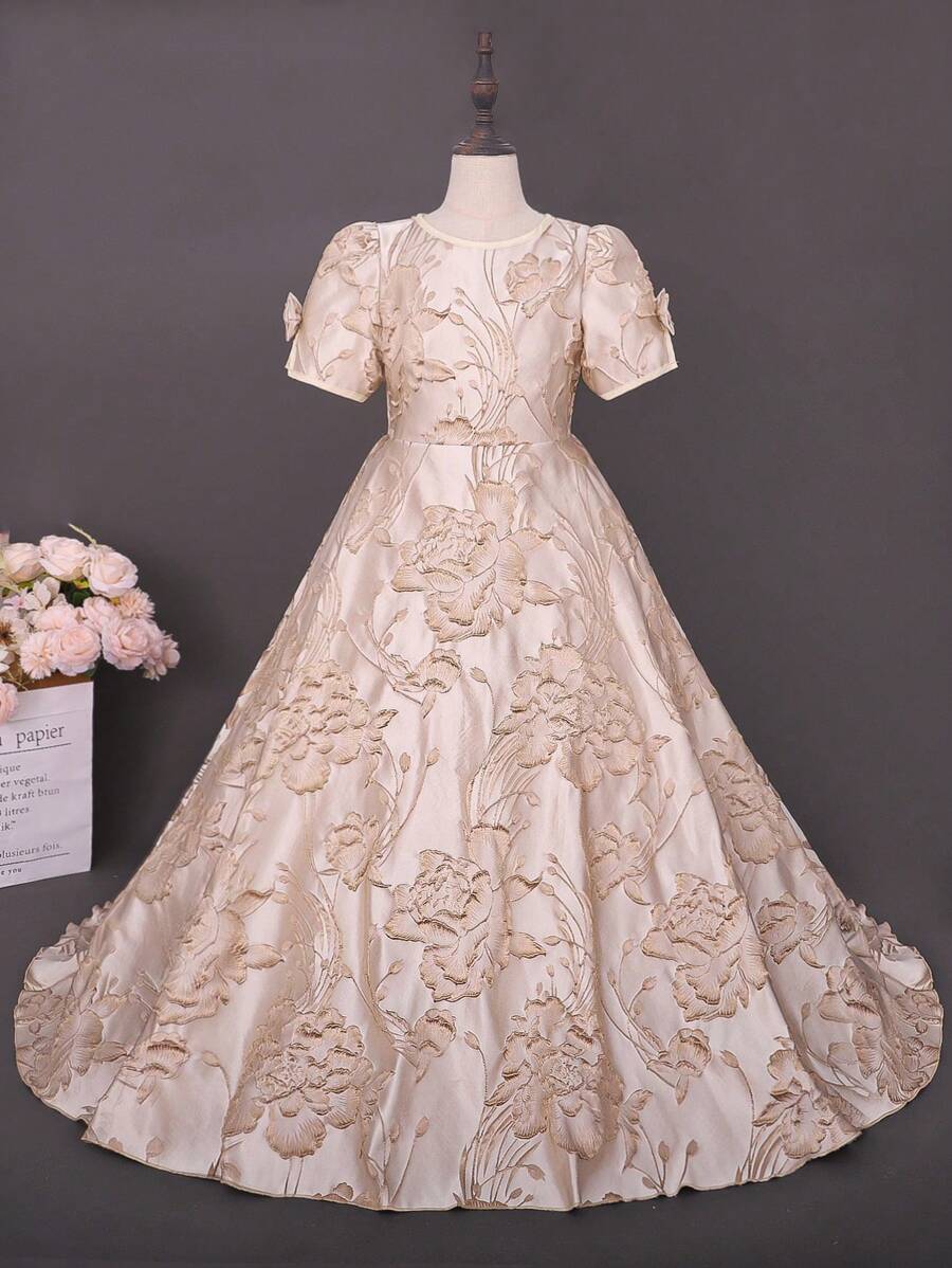 SHEIN Tween Girl Textured Long Princess Dress, Flower Girl Birthday ...