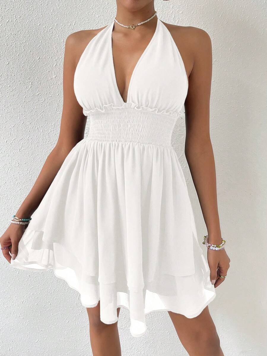 SHEIN VCAY Ladies' Solid Color Deep V-Neck Halter Dress for Sale ...