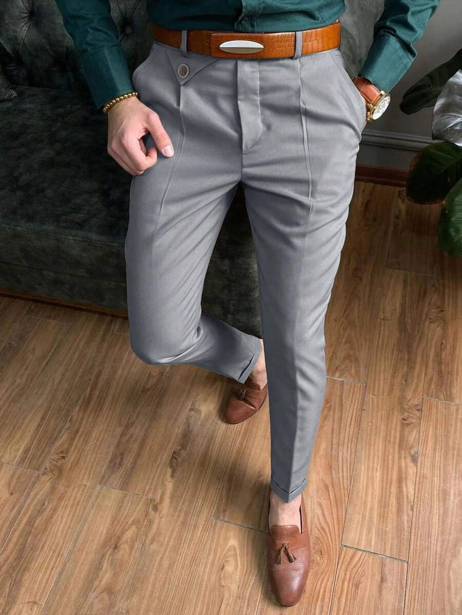 Manfinity Mode Men's Solid Colored Suit Trousers With Slanted Pockets ...