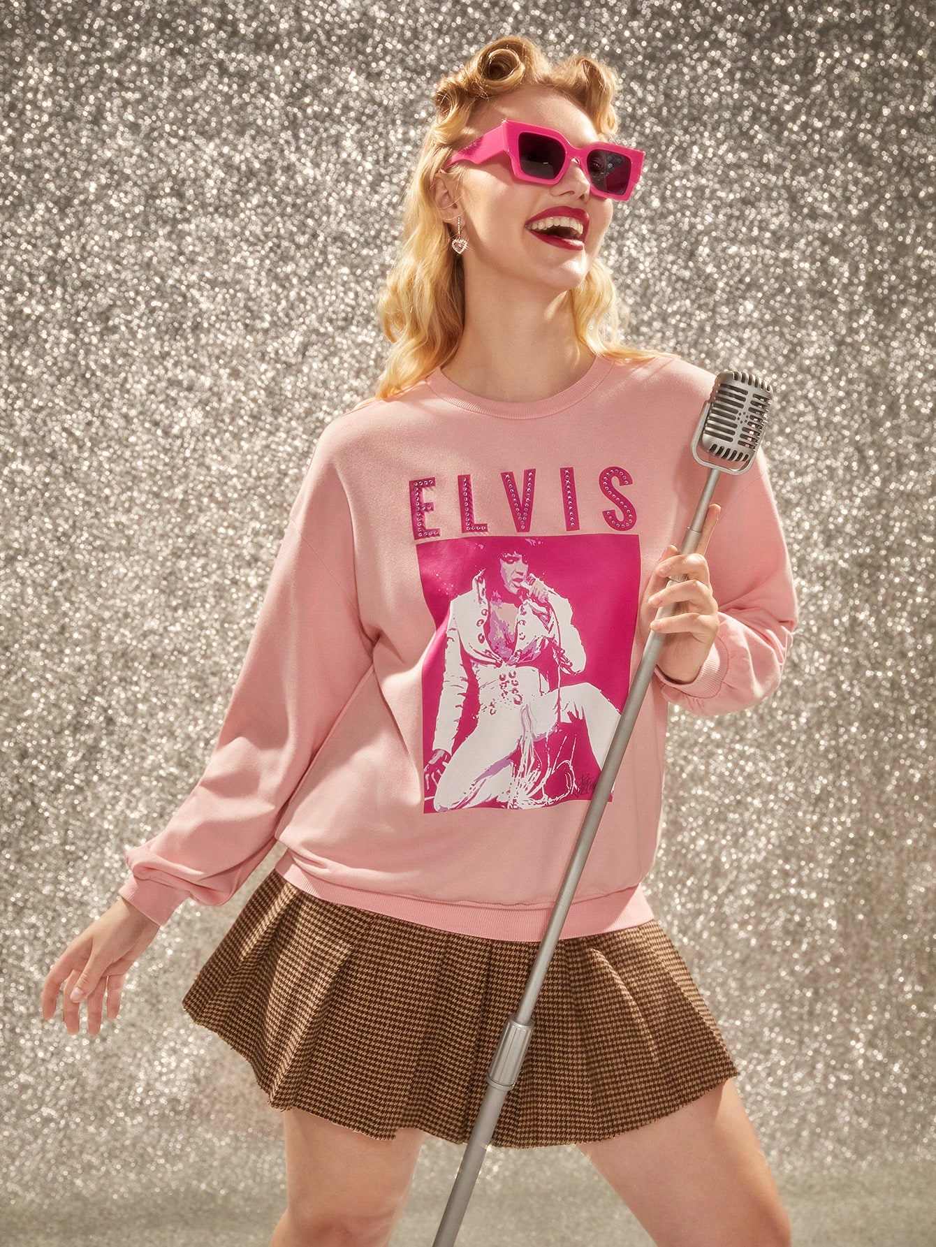 Elvis Presley X SHEIN Character And Letter Print Drop Shoulder Sweatshirt