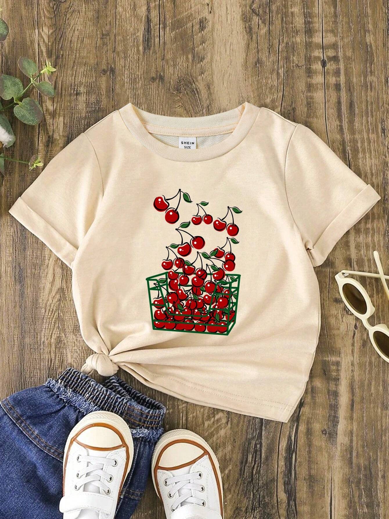 SHEIN Young Girl Cherry Printed T-Shirt | SHEIN USA