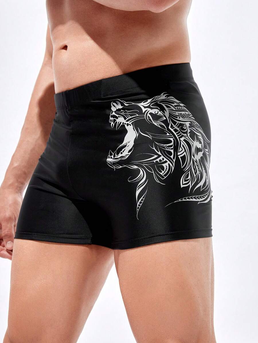 Manfinity Swimmode Men's Plus Size Lion Print Square Leg Swimsuit Swim ...
