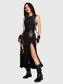 ROMWE Grunge Punk Women's High Slit Hooded Bodycon Dress | SHEIN USA