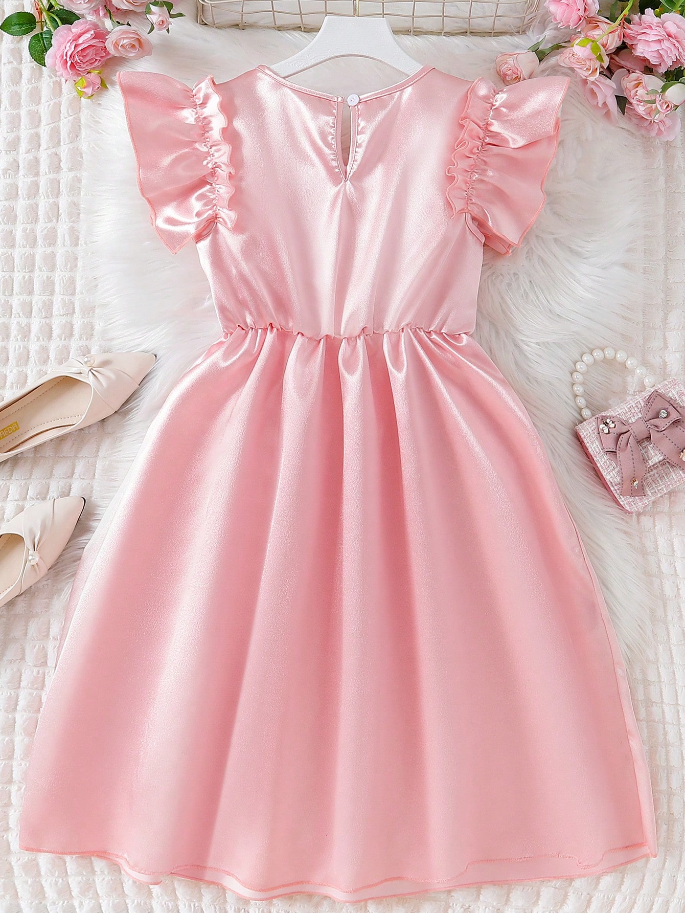 SHEIN Tween Girl's Ruffled Hem Sleeve & Ruffle Edge Detail Party ...