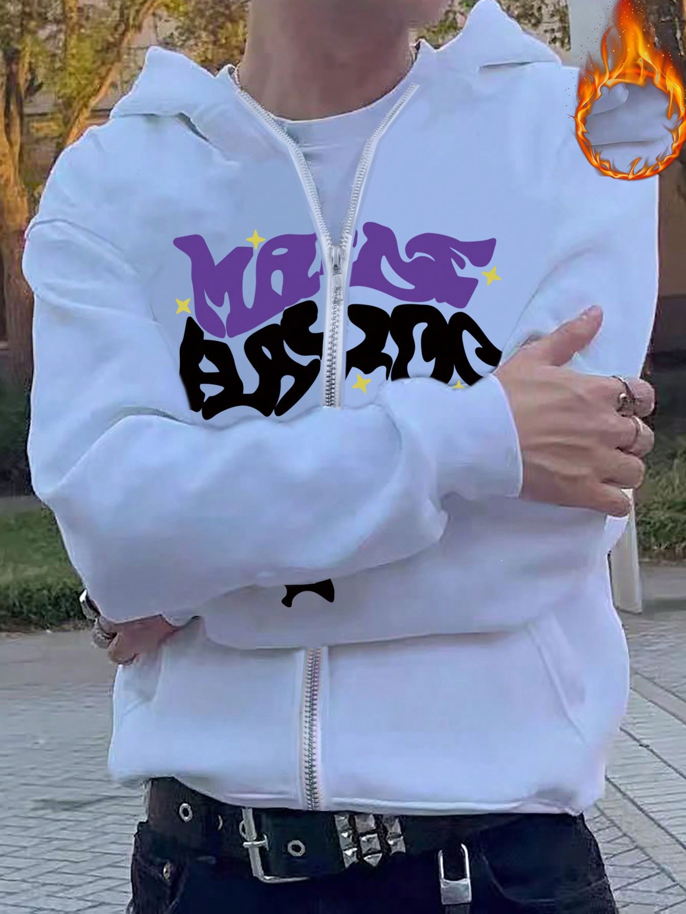 Manfinity Hypemode Loose Fit Men's Hooded Sweatshirt With Letter Print, Zipper Closure And ...