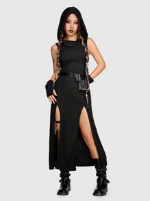ROMWE Grunge Punk Women's High Slit Hooded Bodycon Dress | SHEIN USA