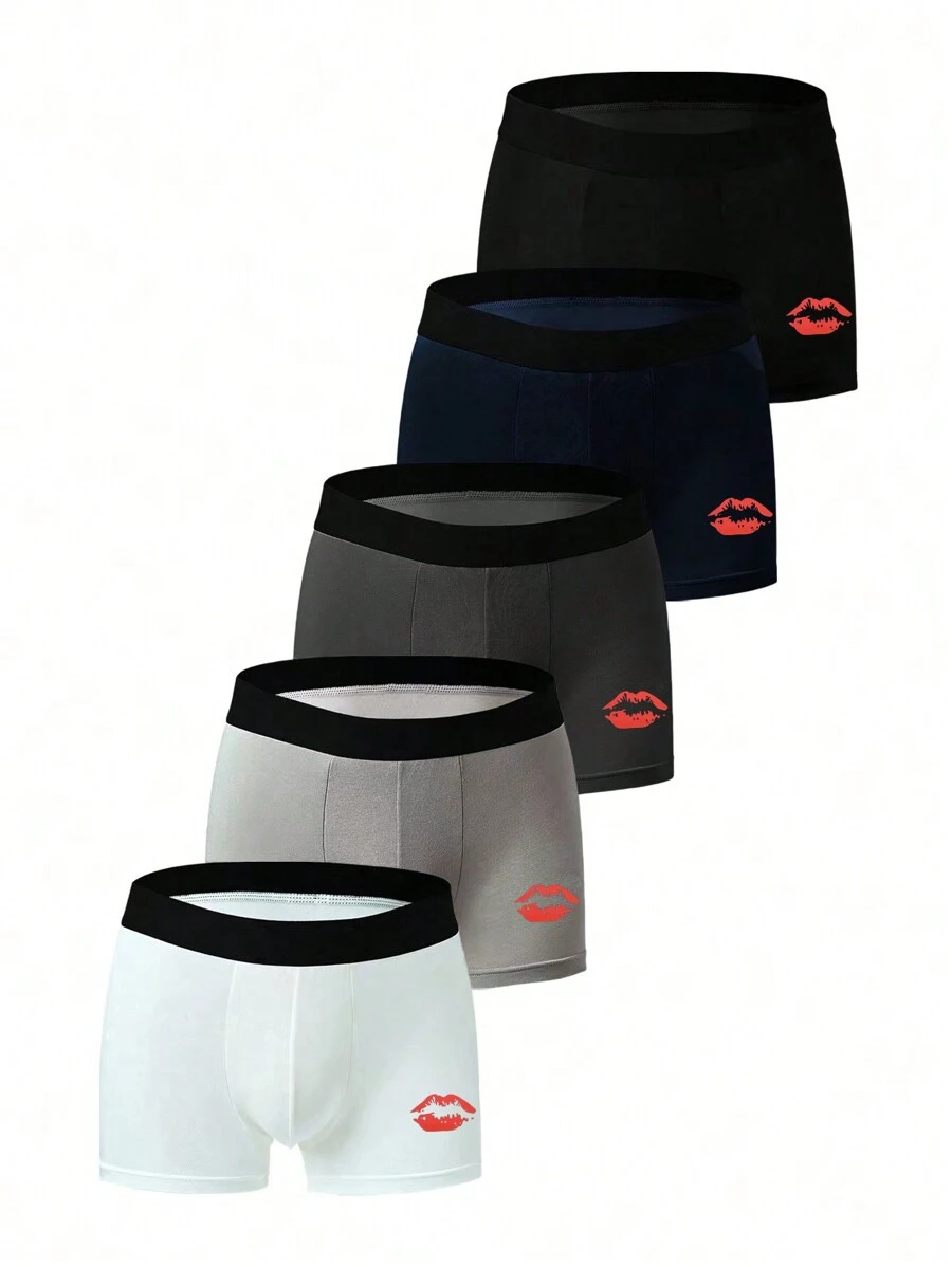 Men's Breathable Square Leg Boxer Briefs With Lips Print, All Seasons ...