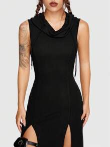 ROMWE Grunge Punk Women's High Slit Hooded Bodycon Dress | SHEIN USA