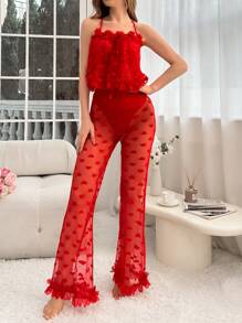 Heart Shape Mesh Cami Top And Pants Pajama Set | SHEIN USA