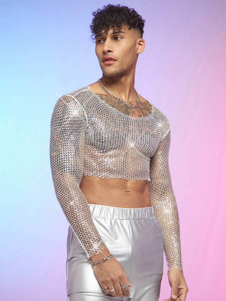 FeverCity Men's Short Mesh Fishnet T-Shirt | SHEIN USA