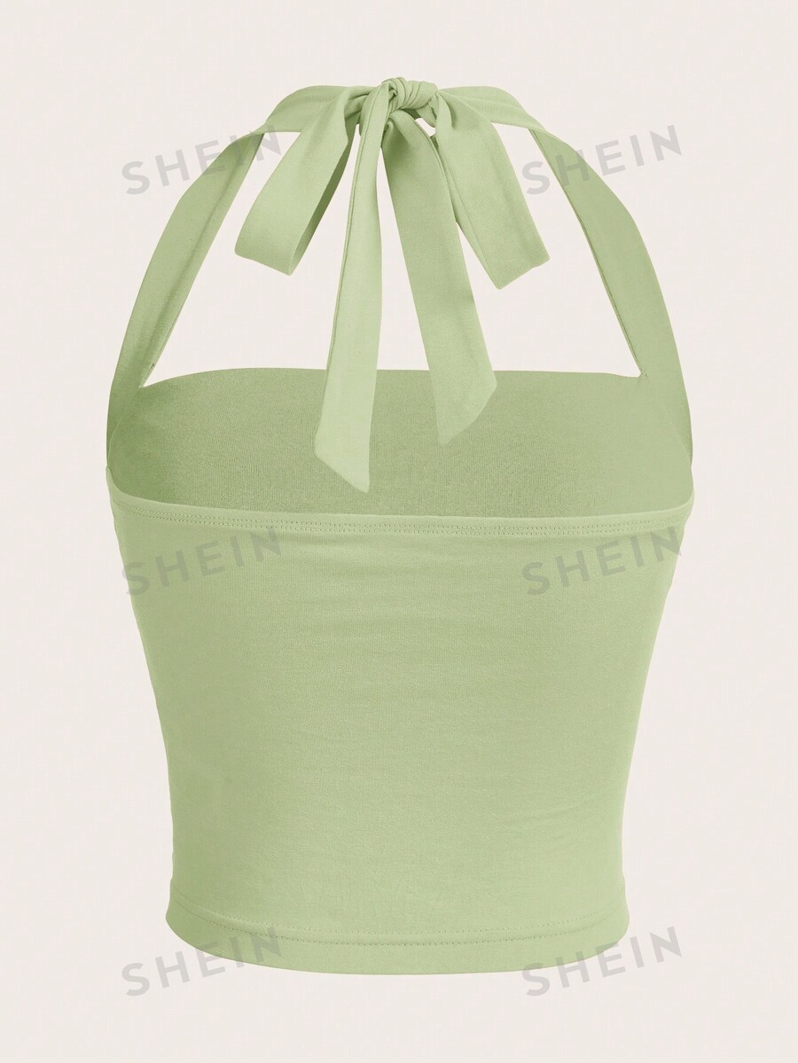SHEIN EZwear Knitted Tie-Detail Back Halter Top | SHEIN USA