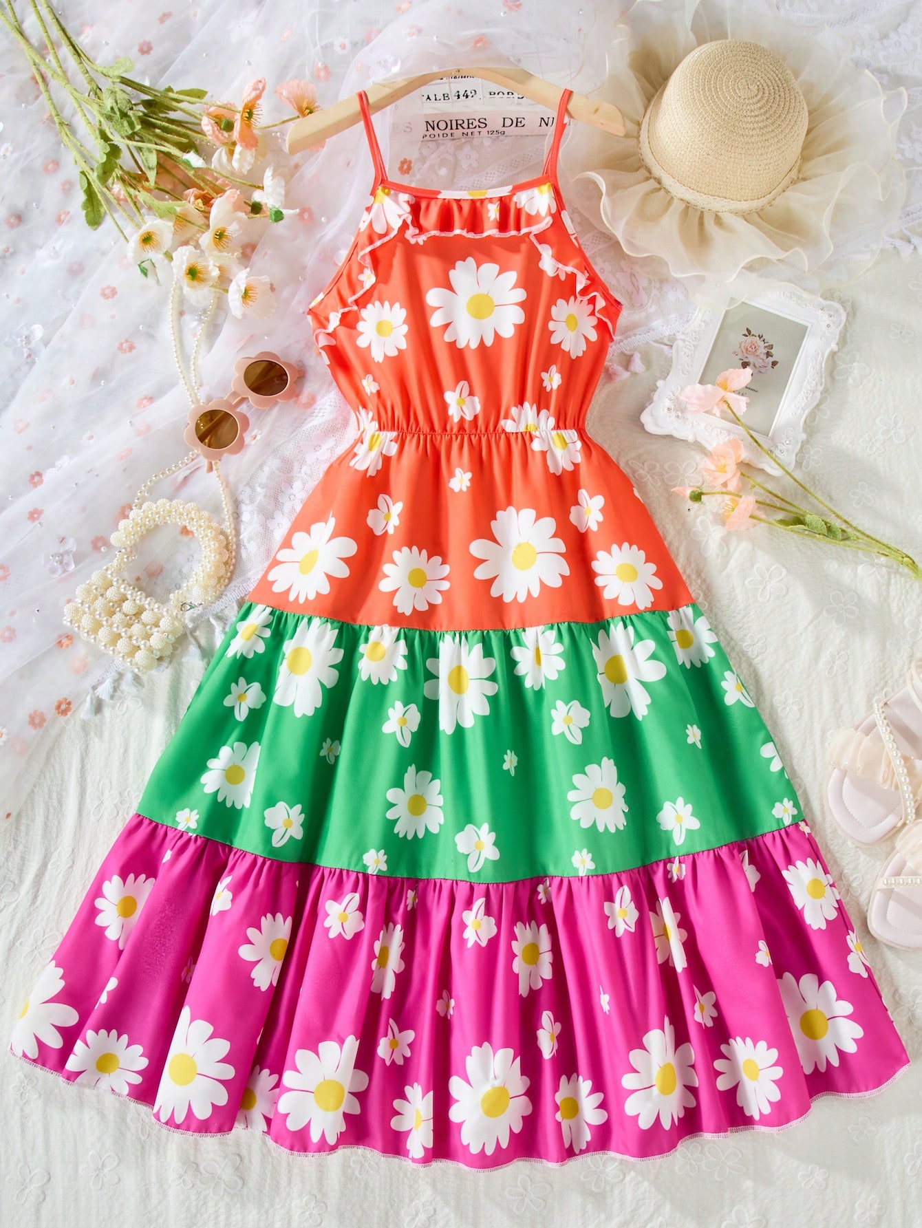 SHEIN 1pc Tween Girls' Sundress With Dandelion Print And Colorblock ...