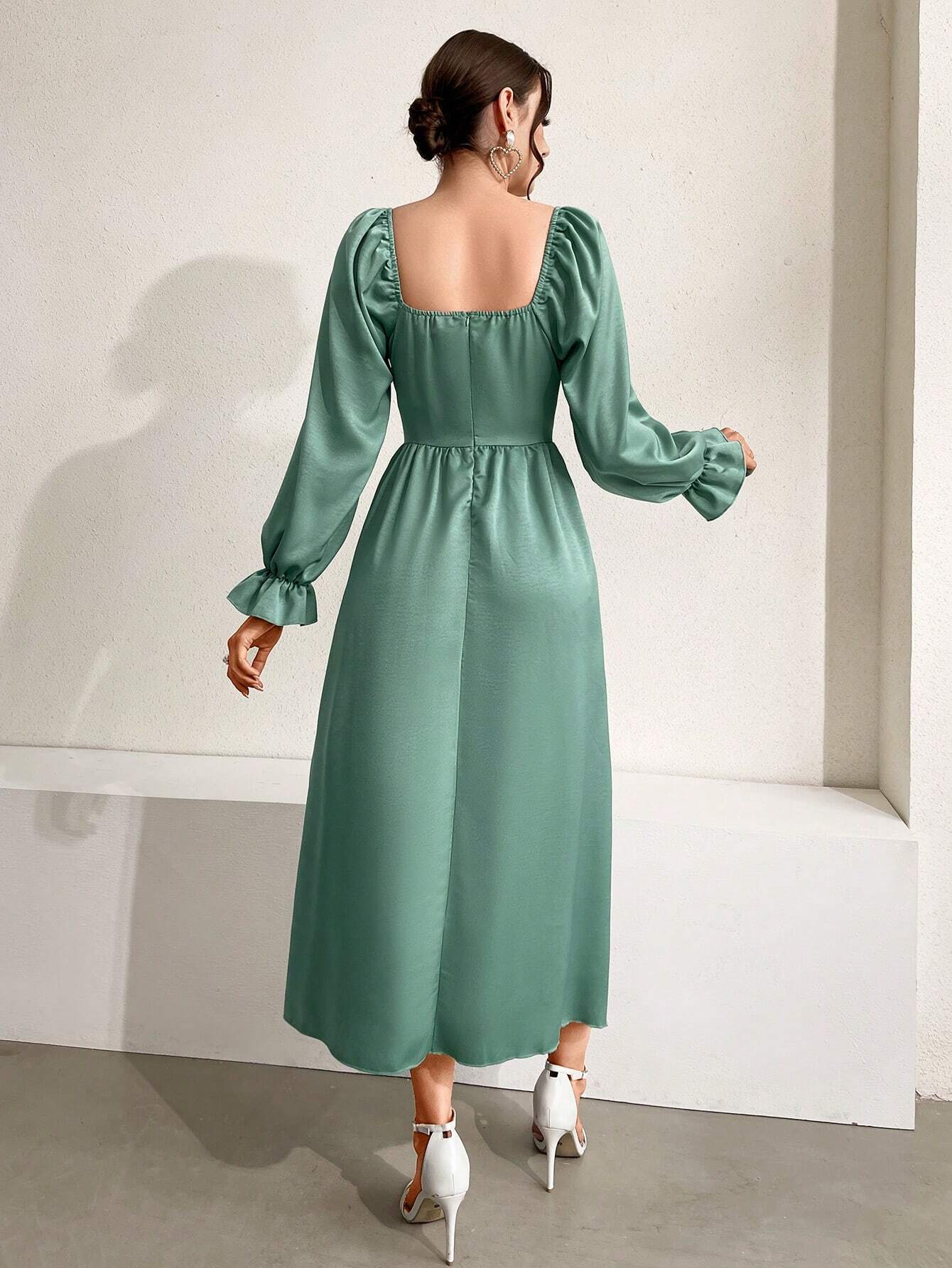 Shein Mulvari Tied Front Bell Sleeve A-line Dress | Shein Usa