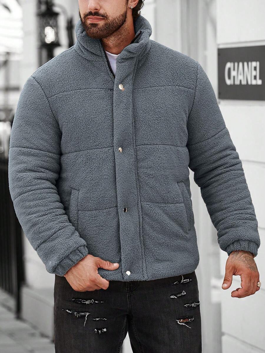 Manfinity Men's Hooded Fleece Lined Zipper Front Cotten Coat | SHEIN UK