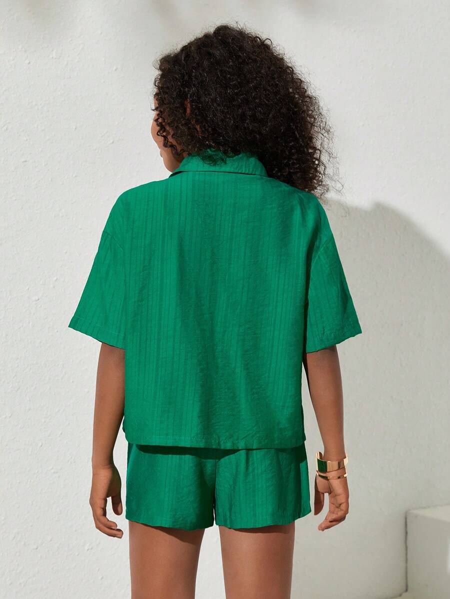 SHEIN Tween Girls' Casual Spring/Summer Woven Solid Color Shirt And ...