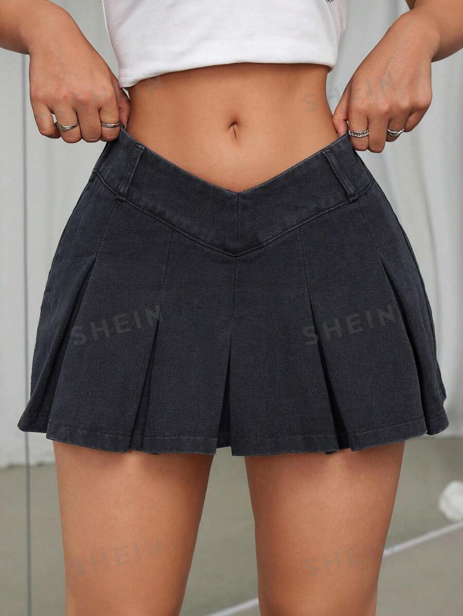 Shein Ezwear Sexy Black Denim Mini Skirt For Women With Ultra Low V Shaped Waist Shein Usa